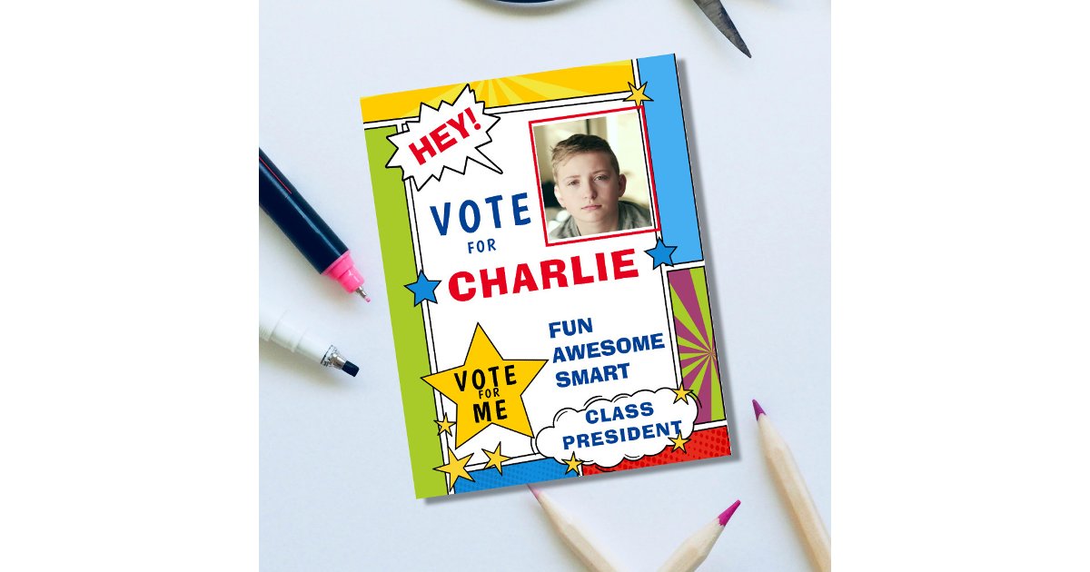 Cartoon Comic Book Style Voting school Poster | Zazzle
