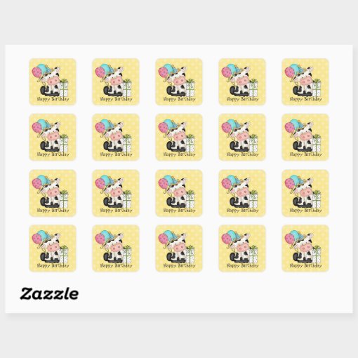 Cartoon Cow Birthday Party Sticker | Zazzle