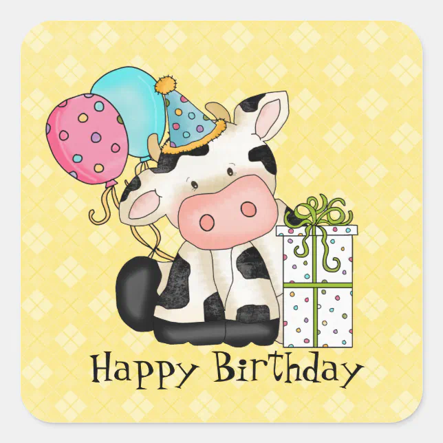 Cartoon Cow Birthday Party Sticker | Zazzle