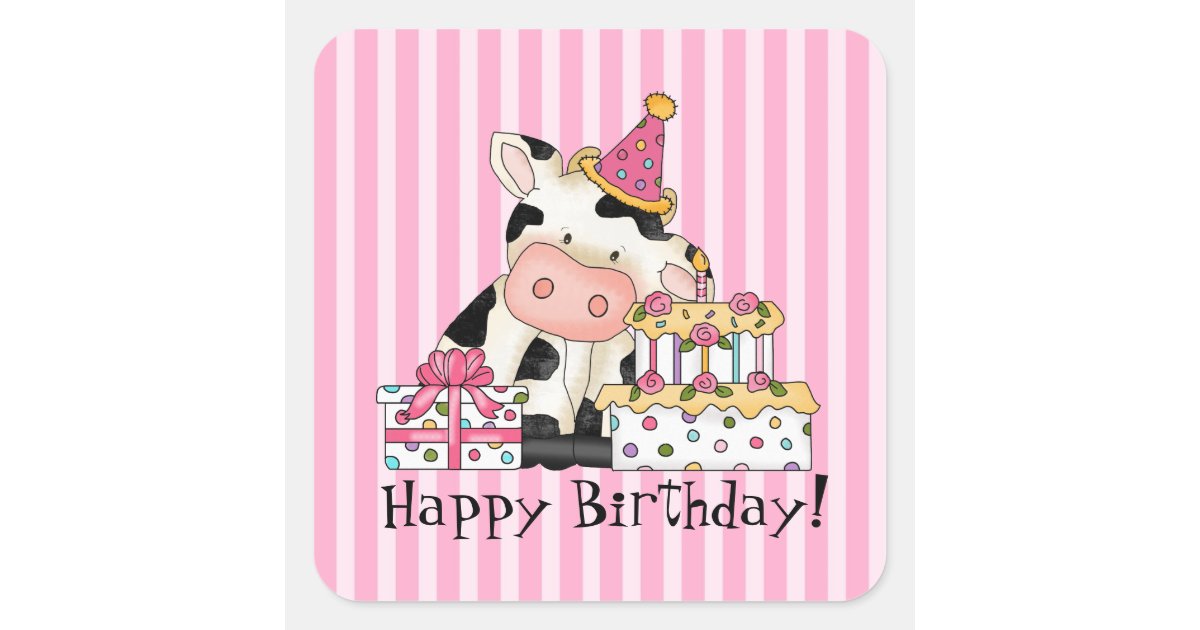 Cartoon Cow Celebration party sticker | Zazzle