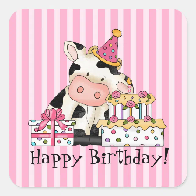 Cartoon Cow Celebration party sticker | Zazzle