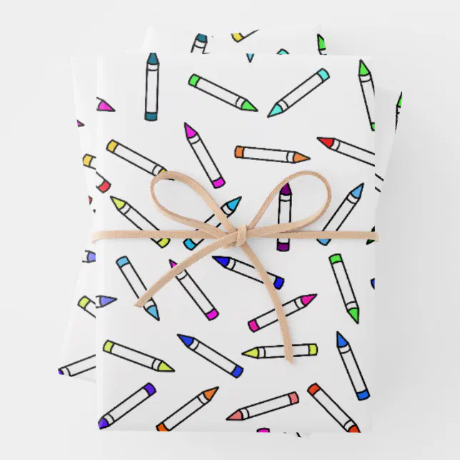 Cartoon Crayon Pattern Wrapping Paper Sheets | Zazzle