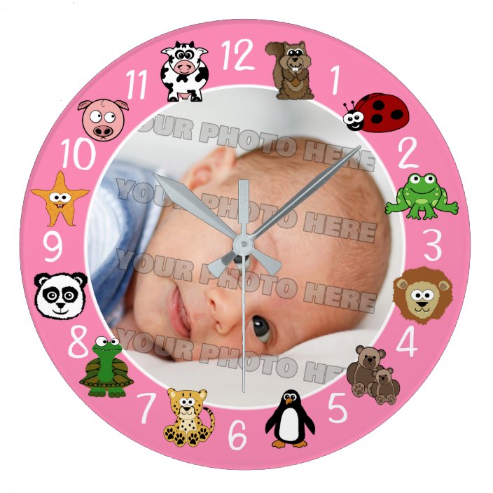 Cartoon Critters Kids and Babies Custom Pink Large Clock | Zazzle.com