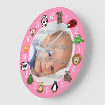 Cartoon Critters Kids and Babies Custom Pink Large Clock | Zazzle