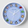 Cartoon Critters w/ Name Template Blue Clock | Zazzle