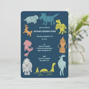 Cartoon Cryptids Cryptozoology Monsters Birthday Invitation | Zazzle