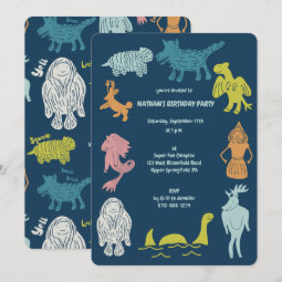 Cartoon Cryptids Cryptozoology Monsters Birthday Invitation | Zazzle