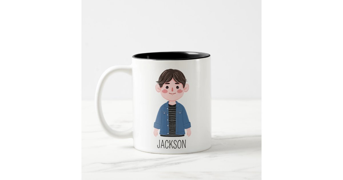 Cartoon cute boy custom name Two-Tone coffee mug | Zazzle