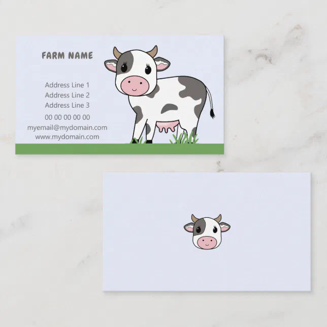 Cartoon Cute Cow Business Card for Farm | Zazzle