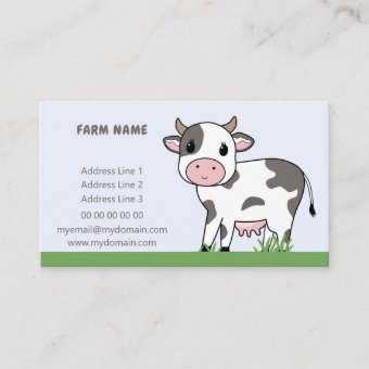 Cartoon Cute Cow Business Card for Farm | Zazzle