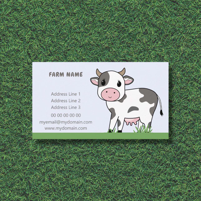 Cartoon Cute Cow Business Card for Farm | Zazzle