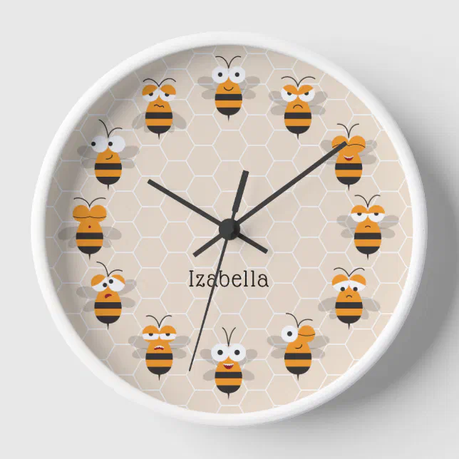 Cartoon Cute Funny Honey Bee Honeycomb Clock | Zazzle