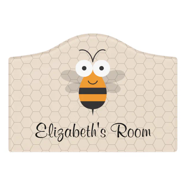 Cartoon Cute Funny Honey Bee Honeycomb Door Sign | Zazzle