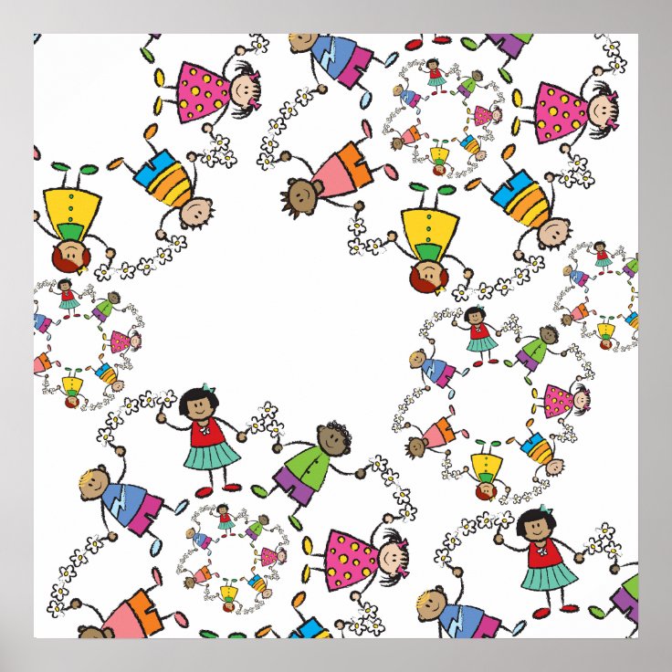 Cartoon Cute Happy Kids Friends Around The World Poster | Zazzle