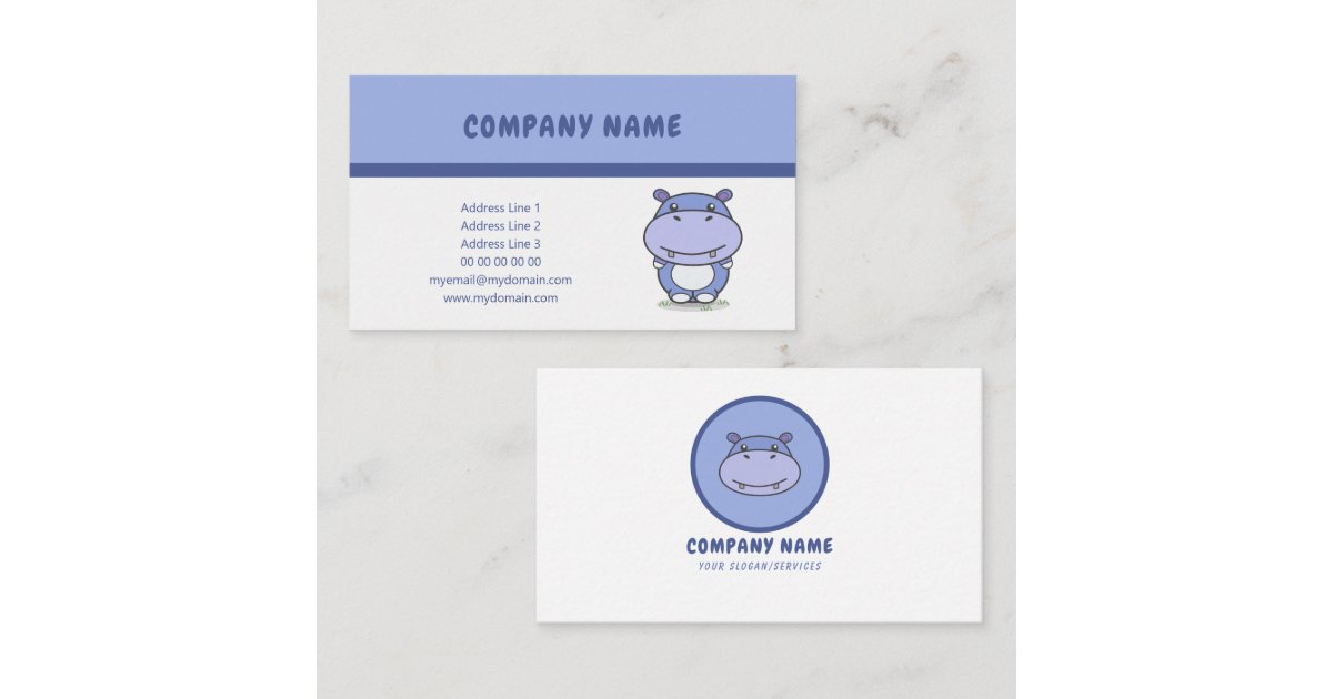 Cartoon Cute Hippo Business Card | Zazzle