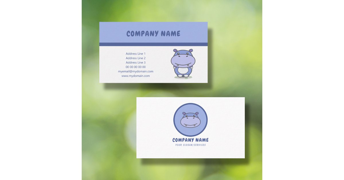 Cartoon Cute Hippo Business Card | Zazzle