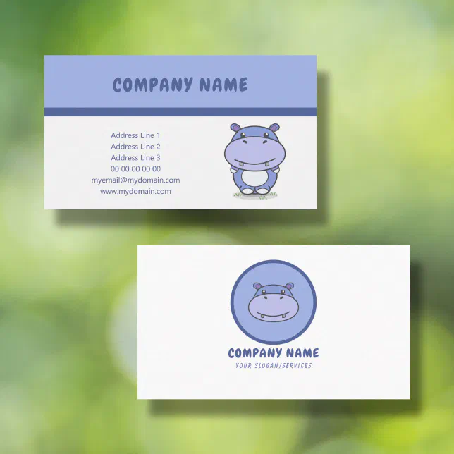 Cartoon Cute Hippo Business Card | Zazzle