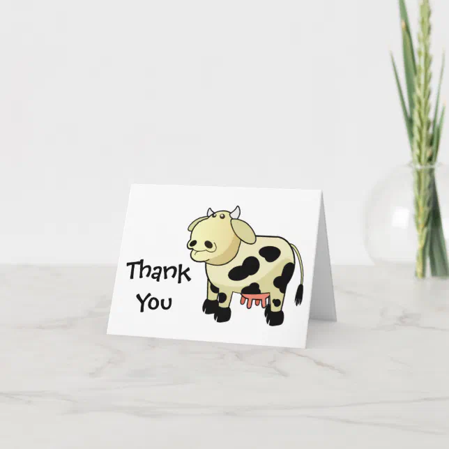 Cartoon Dairy Cow Thank You Note Card | Zazzle