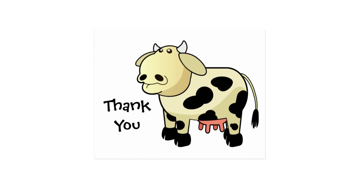 Cartoon Dairy Cow Thank You Postcard | Zazzle.com