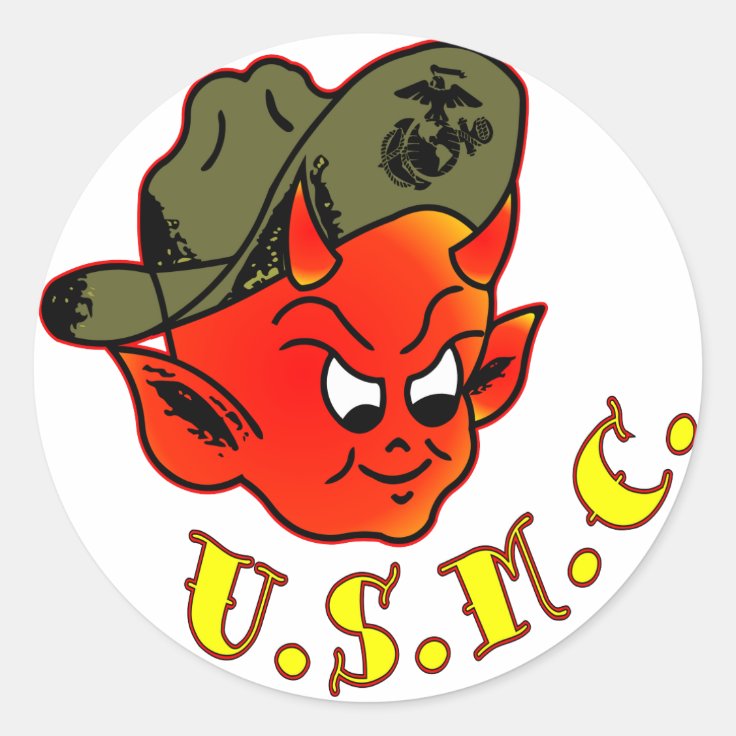 Cartoon Devil Marine Corps Classic Round Sticker | Zazzle