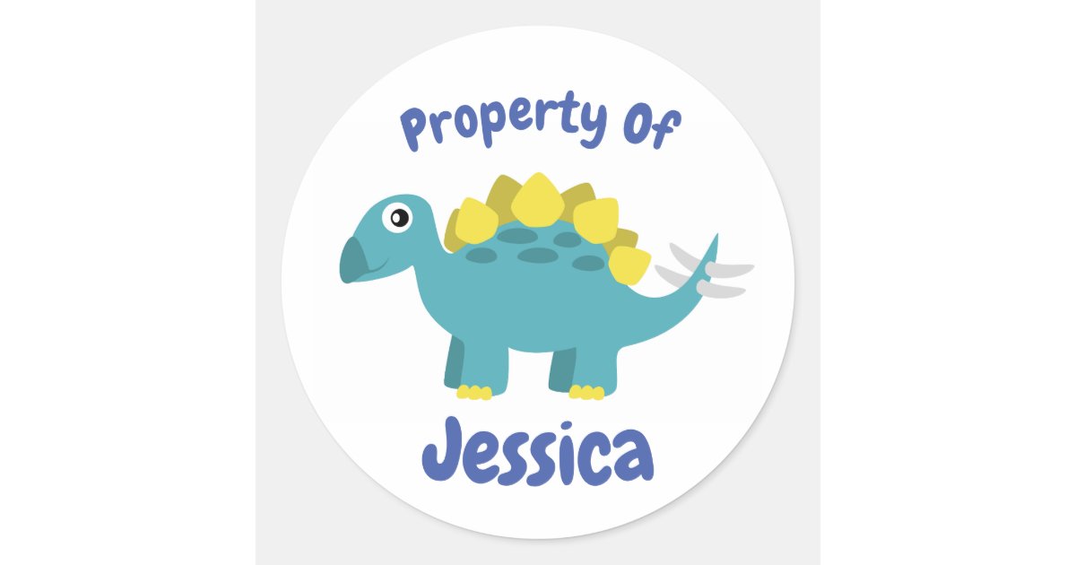 Cartoon Dinosaur Stegosaurus Kids Name Label | Zazzle