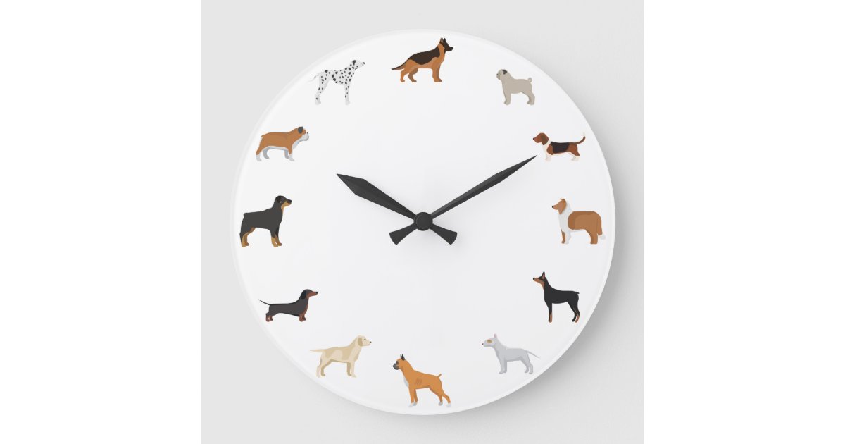 Cartoon Dog Breeds Large Clock | Zazzle