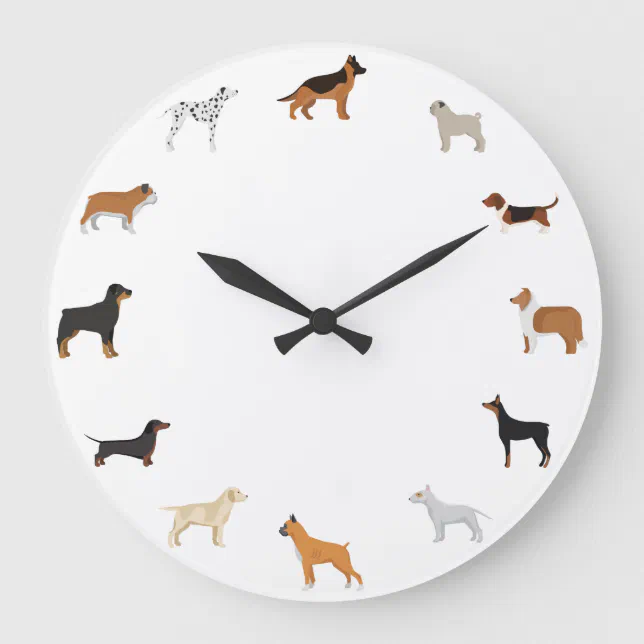 Cartoon Dog Breeds Large Clock | Zazzle