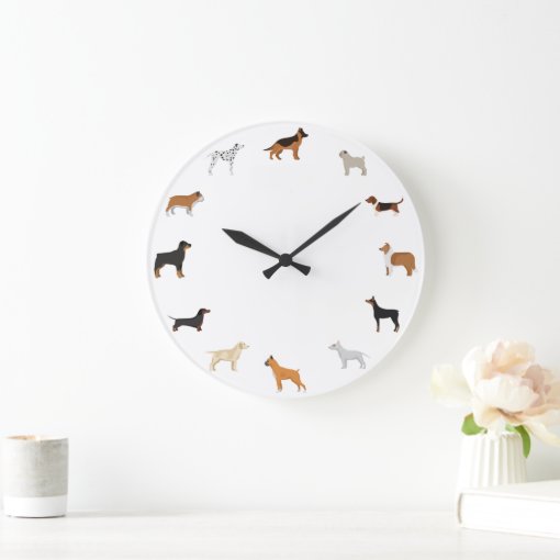 Cartoon Dog Breeds Large Clock | Zazzle