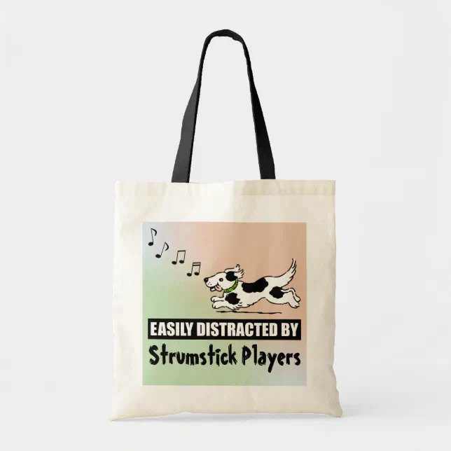 Cartoon Dog Distracted by Strumstick Players Tote Bag | Zazzle
