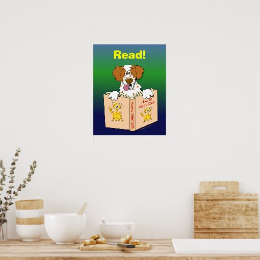 Cartoon Dog Read Funny School Educational Reading Poster | Zazzle