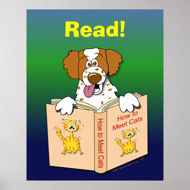 Cartoon Dog Read Funny School Educational Reading Poster | Zazzle