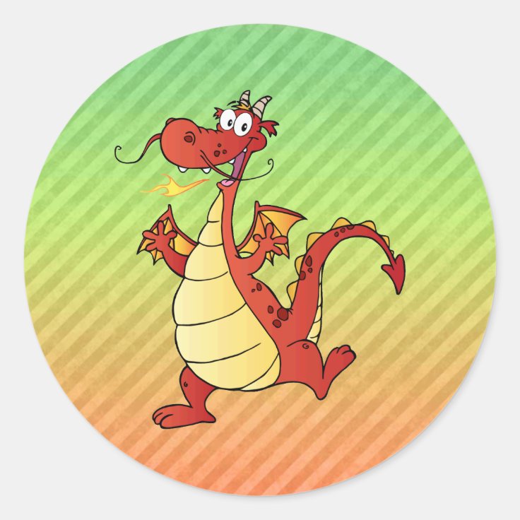Cartoon Dragon Design Classic Round Sticker | Zazzle