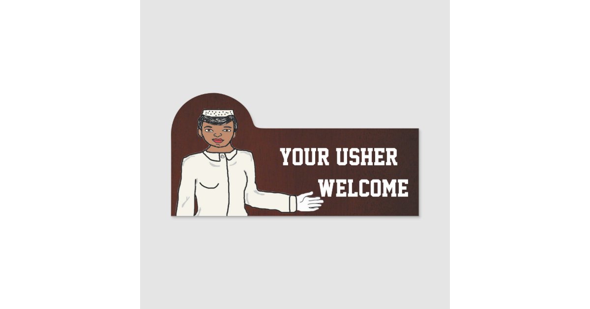 Cartoon drawn usher name tag | Zazzle
