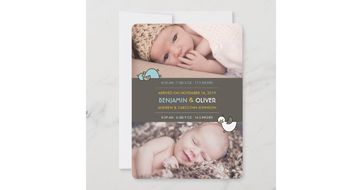Cartoon Ducks Baby Boys Twins Birth Announcement | Zazzle