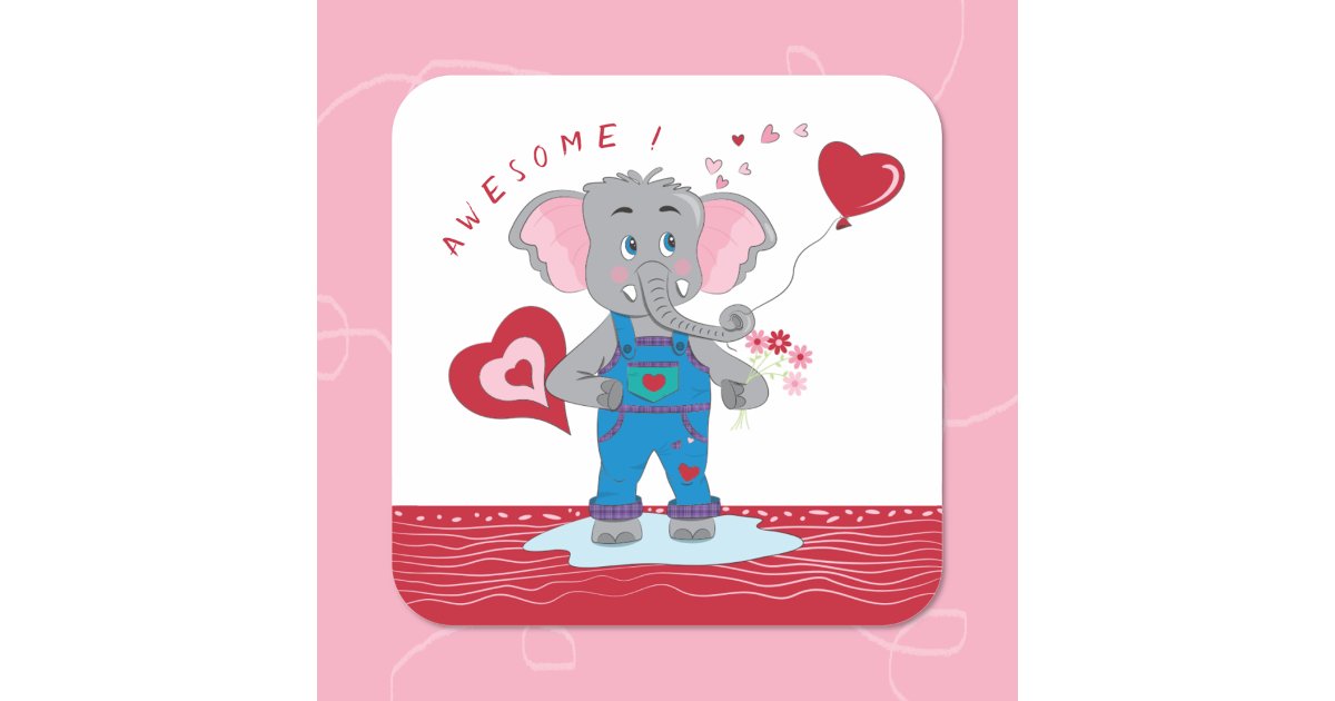 Cartoon Elephant Hearts | Awesome Reward Stickers | Zazzle