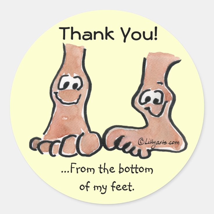 Cartoon Feet Thank You Round Sticker | Zazzle