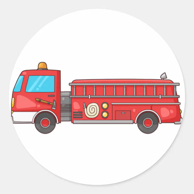 Cartoon Fire Truck/Engine Classic Round Sticker | Zazzle