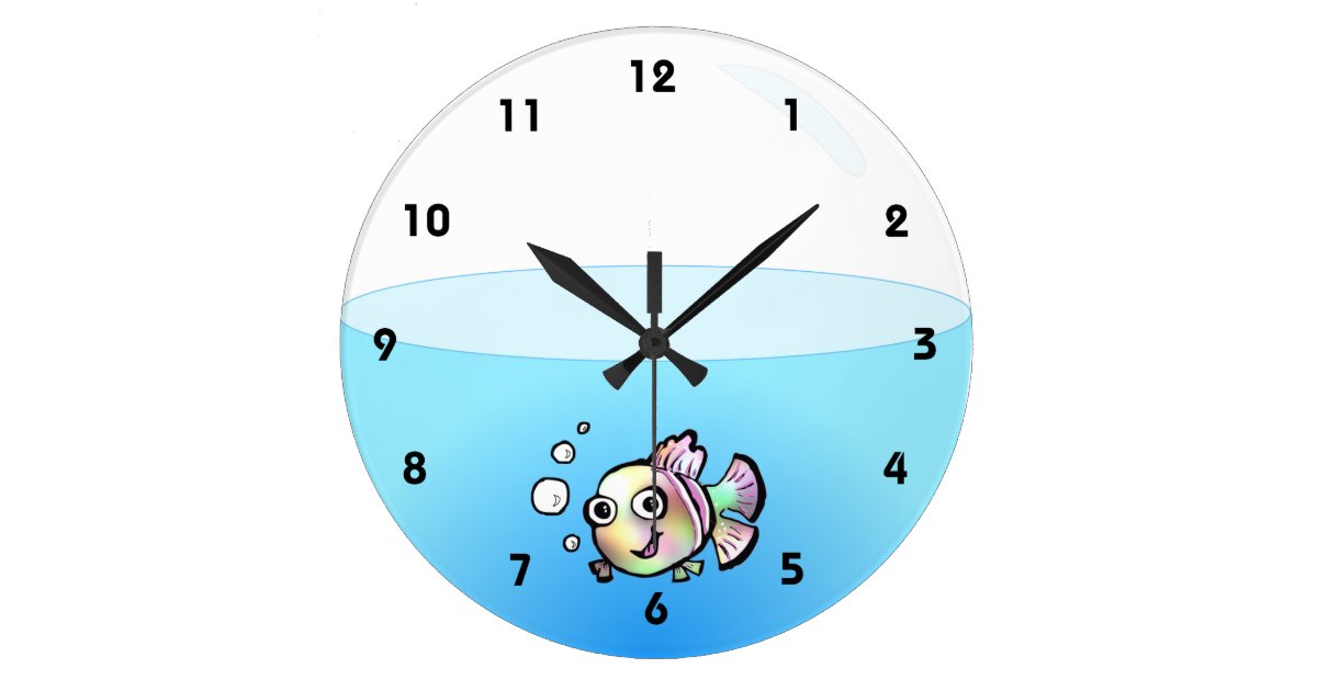 Cartoon Fish Bowl Clock with numbers | Zazzle.com