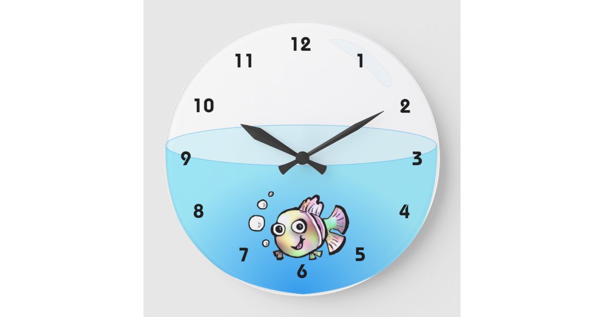 Cartoon Fish Bowl Clock with numbers | Zazzle