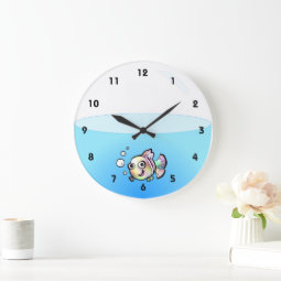 Cartoon Fish Bowl Clock with numbers | Zazzle