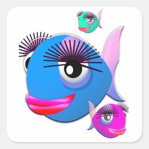 Cartoon Fish with BIg Lips and Eyelashes Square Sticker | Zazzle