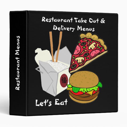 Cartoon Foods Black Take out Menu Binder | Zazzle.com