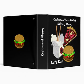 Cartoon Foods Black Take out Menu Binder | Zazzle
