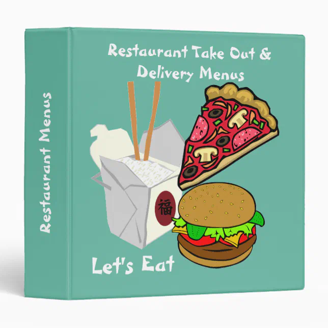 Cartoon Foods Teal Colored Take out Menu Binder | Zazzle