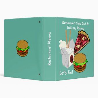 Cartoon Foods Teal Colored Take out Menu Binder | Zazzle