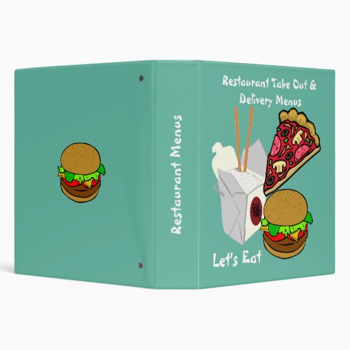 Cartoon Foods Teal Colored Take out Menu Binder | Zazzle