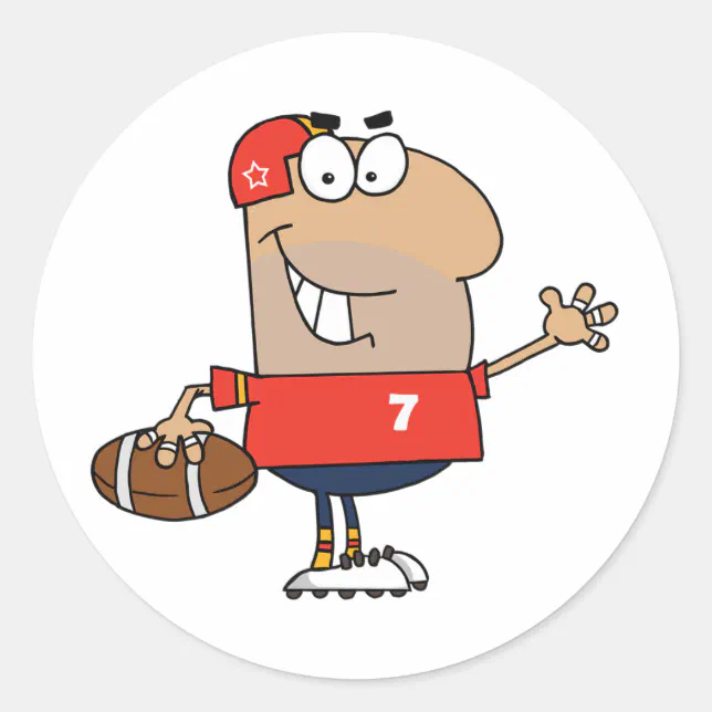Cartoon Football Player Classic Round Sticker | Zazzle