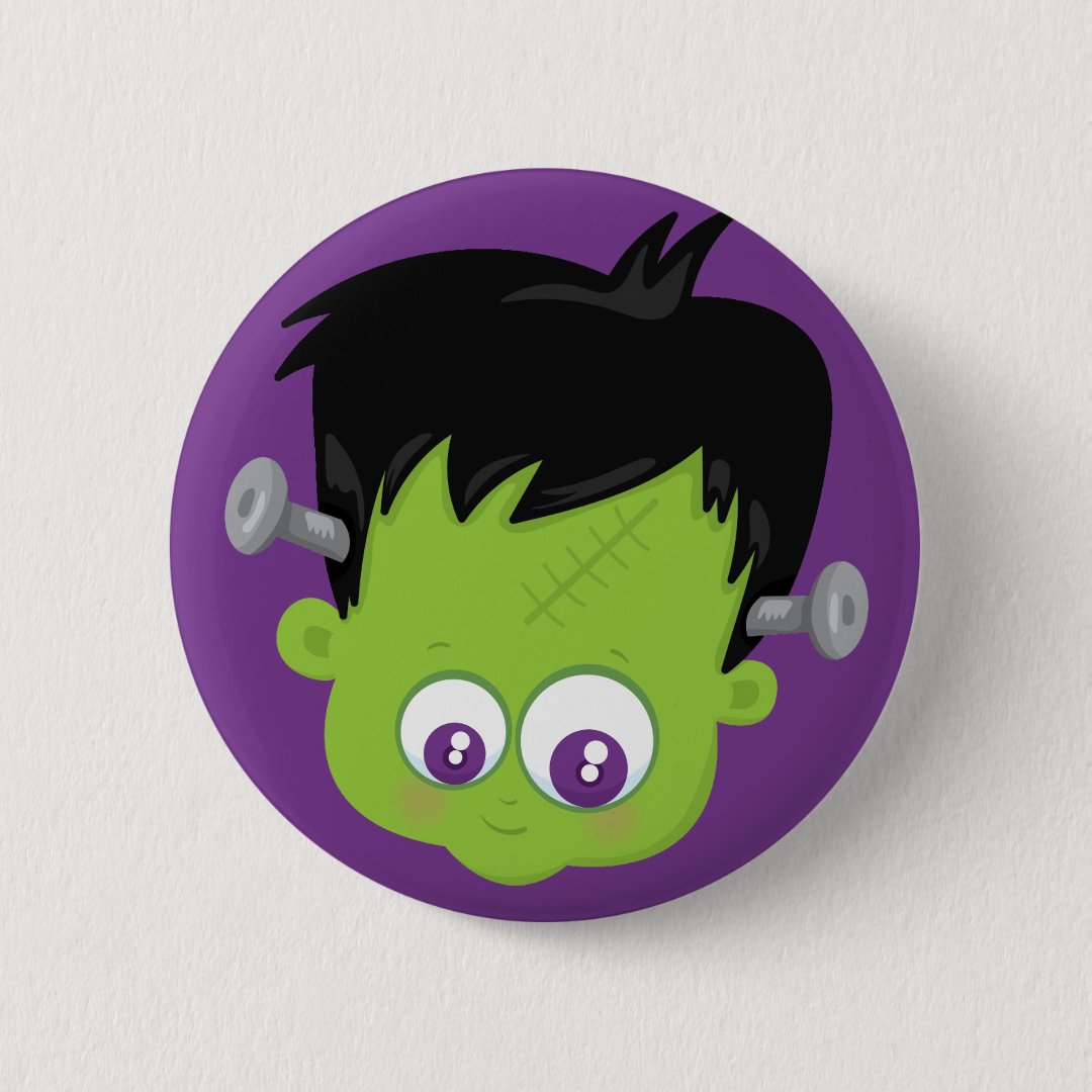 Cartoon Frankenstein Halloween Purple Fun Button | Zazzle