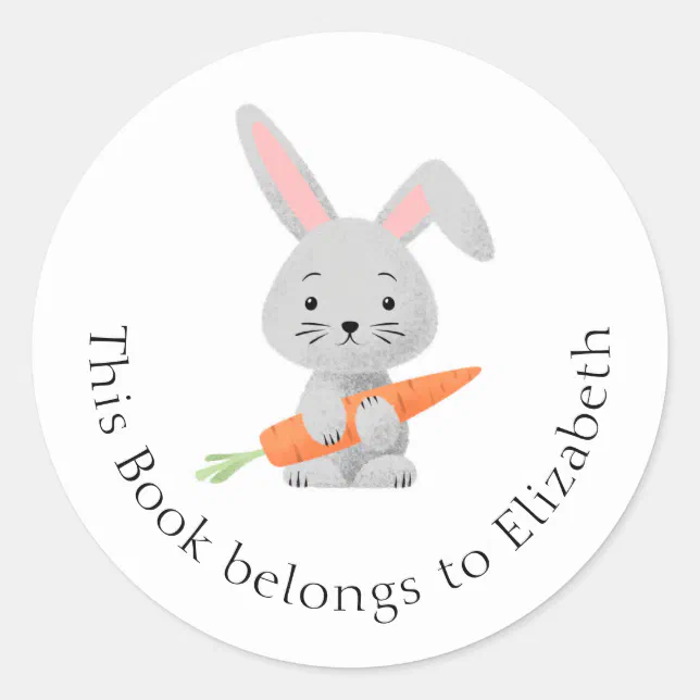 Cartoon Funny Cute Rabbit Bunny Carrot Bookplate | Zazzle