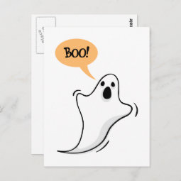 Cartoon ghost saying Boo! postcard | Zazzle